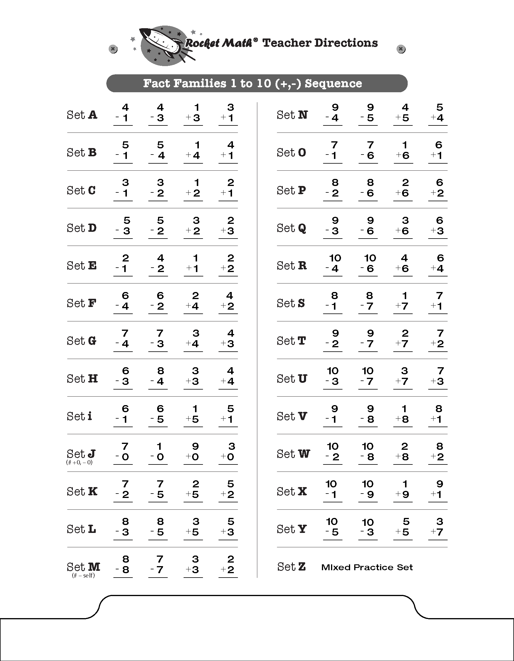 Add Subtract Fact Families To 10 Rocket Math