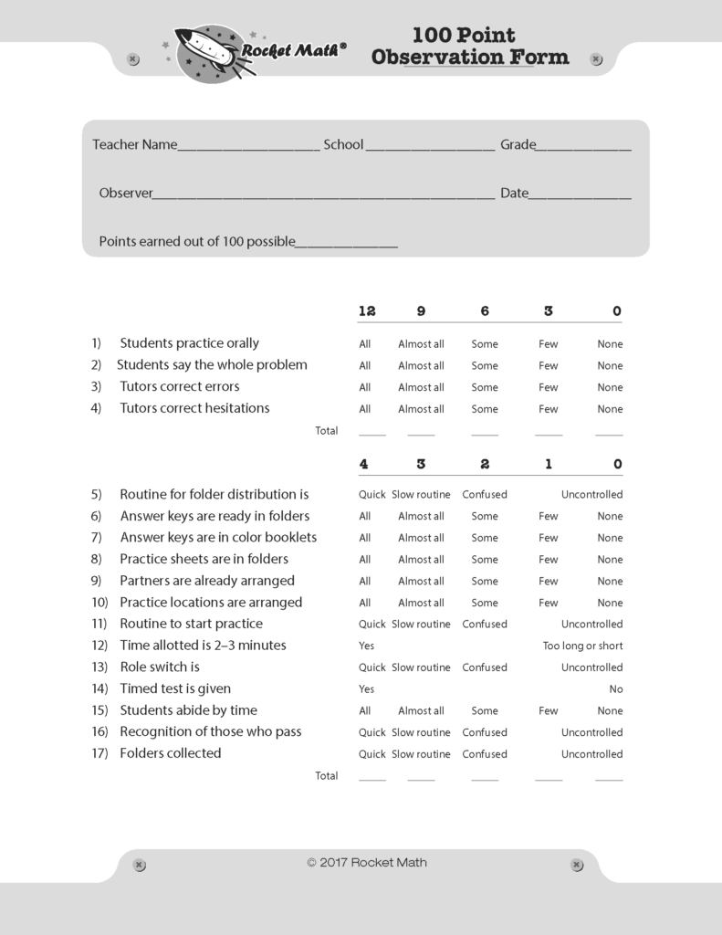 The 100-point observation form: How well do you implement Rocket Math ...
