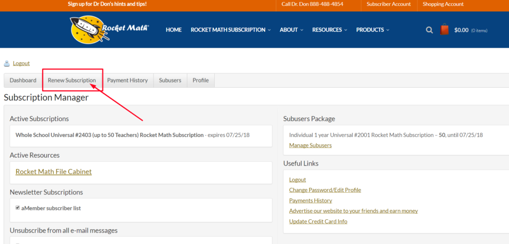 If your Rocket Math subscription has expired - Rocket Math