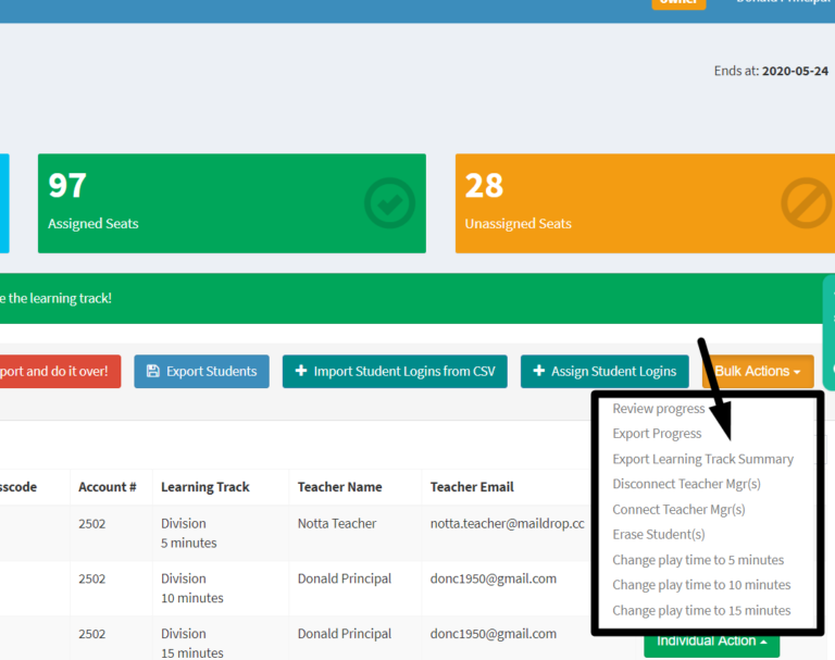 (D) Export Learning Track Summary - Rocket Math