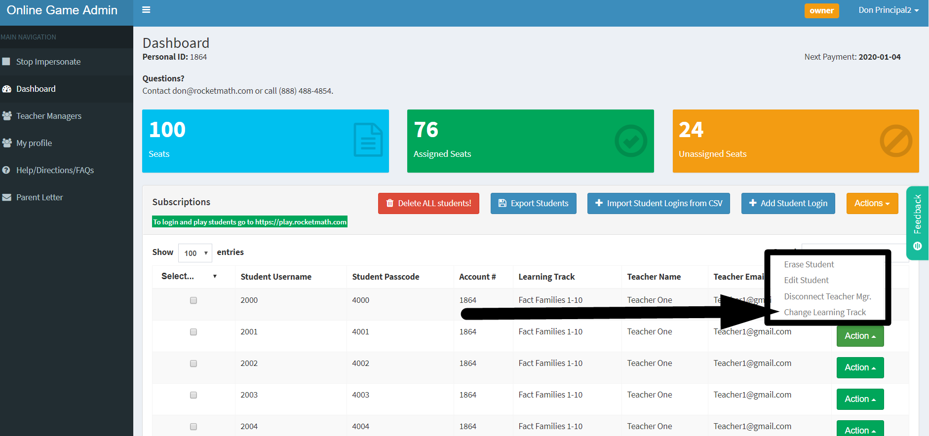 6.A) How to change Learning Tracks (or Teacher Mgr) for a student ...