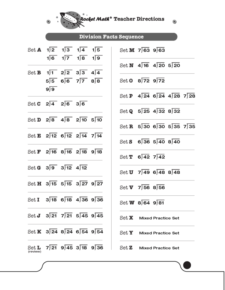 Division 0 through 9s Learning Track - Rocket Math