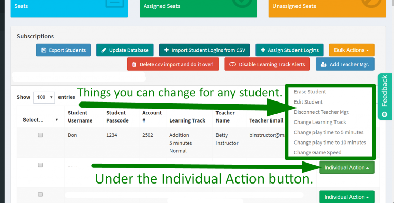 (E) Delete (Erase) or edit an individual student - Rocket Math