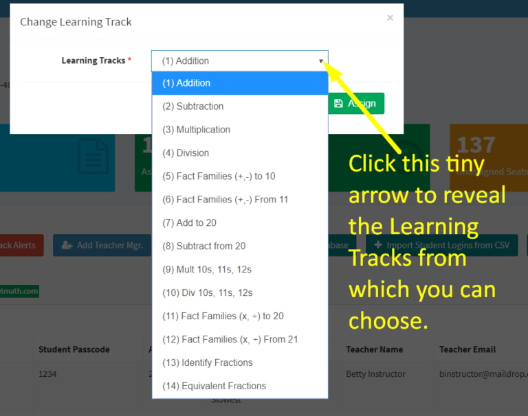 (A) Move students to a new Learning Track or change it - Rocket Math
