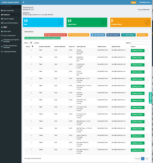 Student demo account page