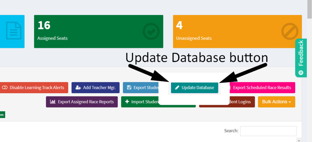 (D) Update Database button: manually D-I-Y - Rocket Math