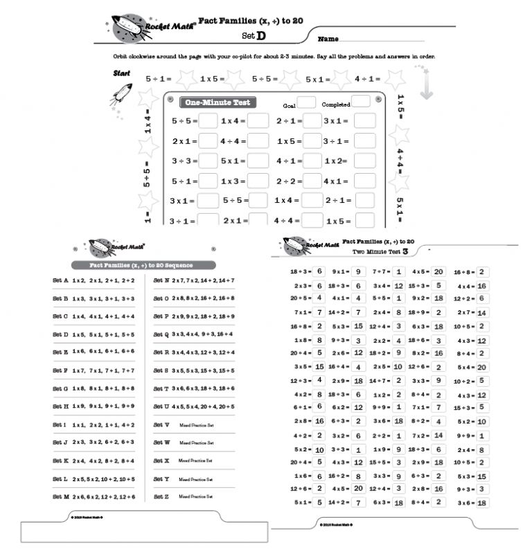 Mult-Division Fact Families to 20 Learning Track - Rocket Math