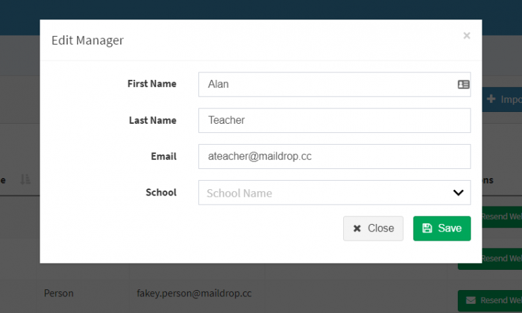 (E) Change Teacher Manager's information - Rocket Math