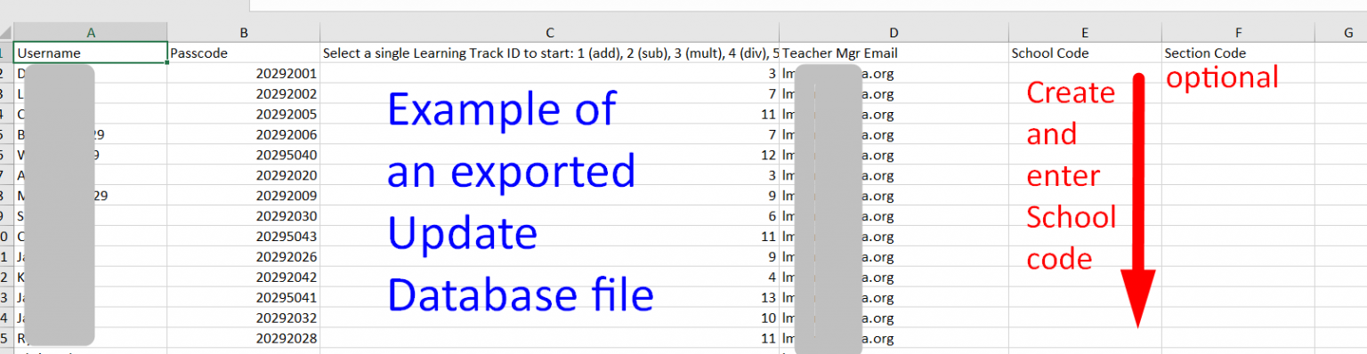 (D) Update Database button: manually D-I-Y - Rocket Math