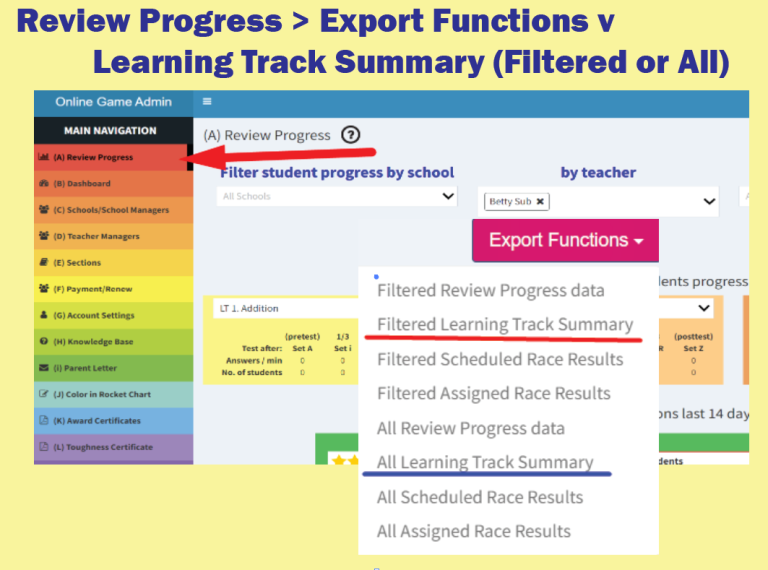 (D) Export Learning Track Summary - Rocket Math