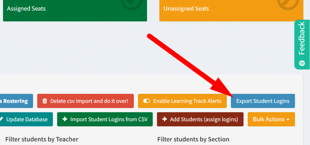 (F) Export Student Logins button-get a list - Rocket Math