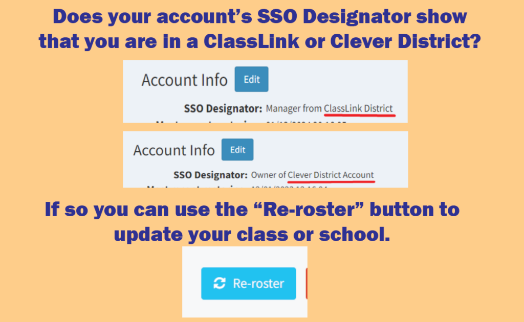 (G) Re-roster buttons to fix Clever and ClassLink District accounts ...